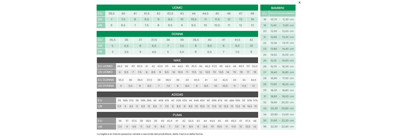 Guida alle taglie | DEICHMANN AT